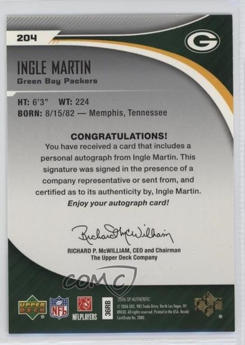 2006 SP Authentic Signatures /1175 Ingle Martin #204 Rookie Auto RC | eBay