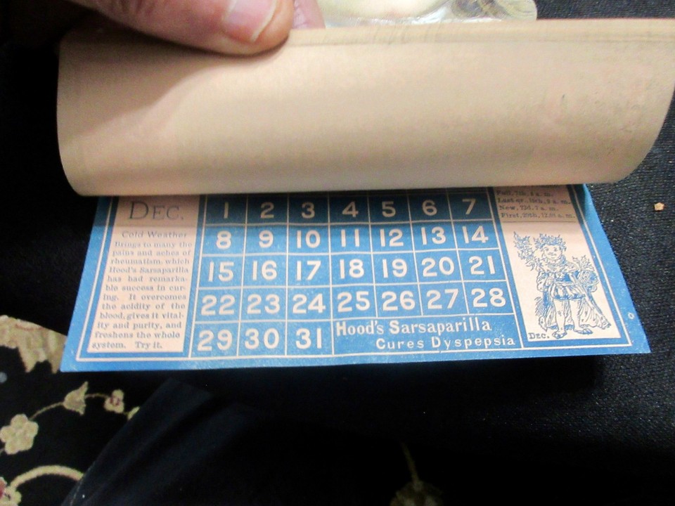 1889 Hood's Sarsaparilla Antique Advertising Lithographed Calendar ...