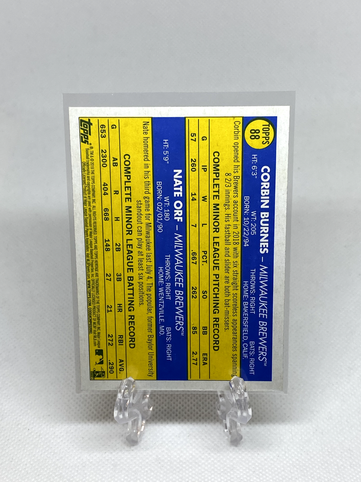 2019 Topps Heritage Baseball Corbin Burnes RC/Nate Orf RC #88 Milwaukee ...