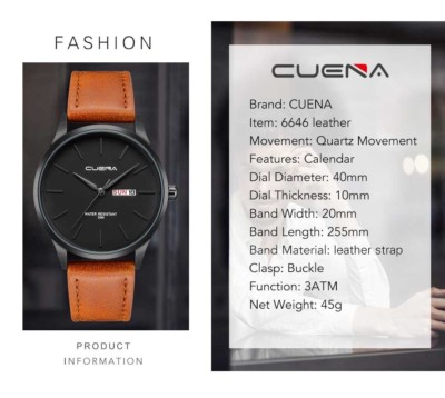 Cuena Luxury Men's Quartz Wrist Watch With Leather Band and Date ...