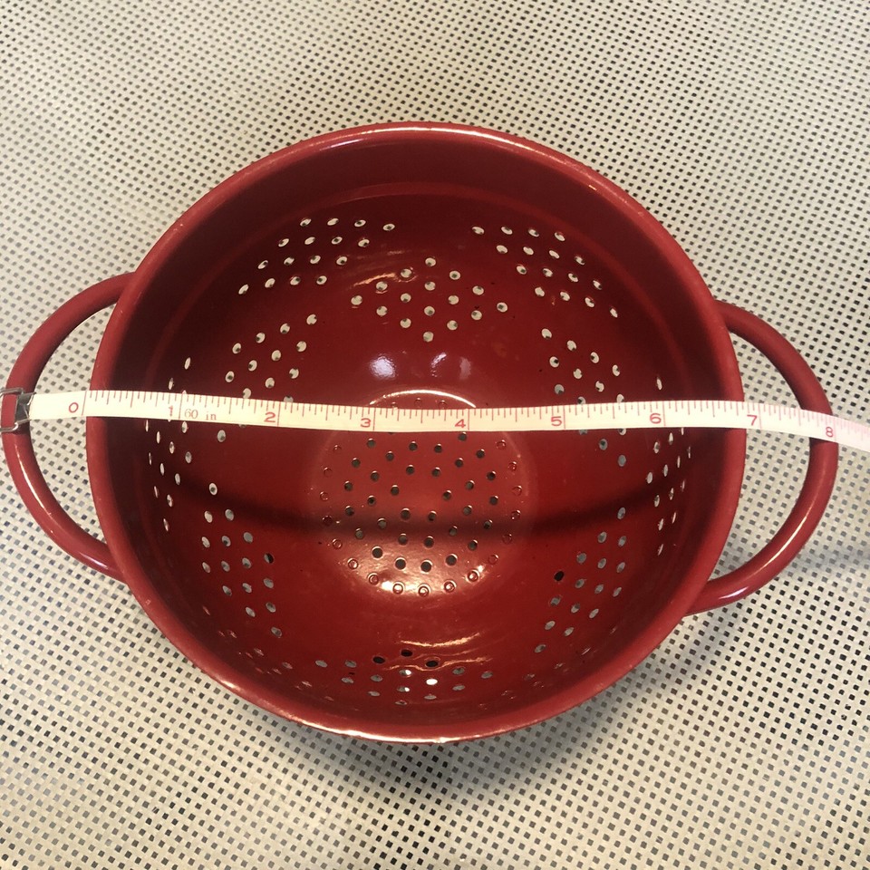 RED KITCHEN COLANDER STRAINER ENAMEL STAINLESS STEEL 6-1/2” Wide ...
