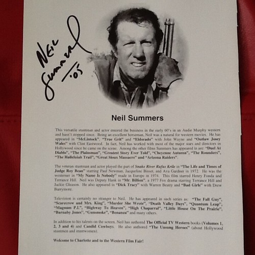 Neil Summers SIGNED Book Page Stuntman Actor RoboCop Westerns McLintock ...