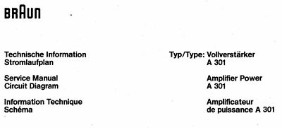 BRAUN A 301, A 501 Schematic Diagram Service Manual Schaltplan ...
