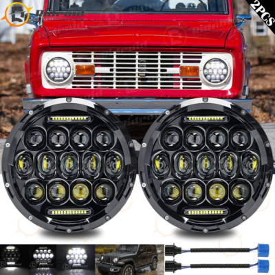 Pair 7" Round LED Headlights High-Low Beam DRL Combo For Ford Bronco ...