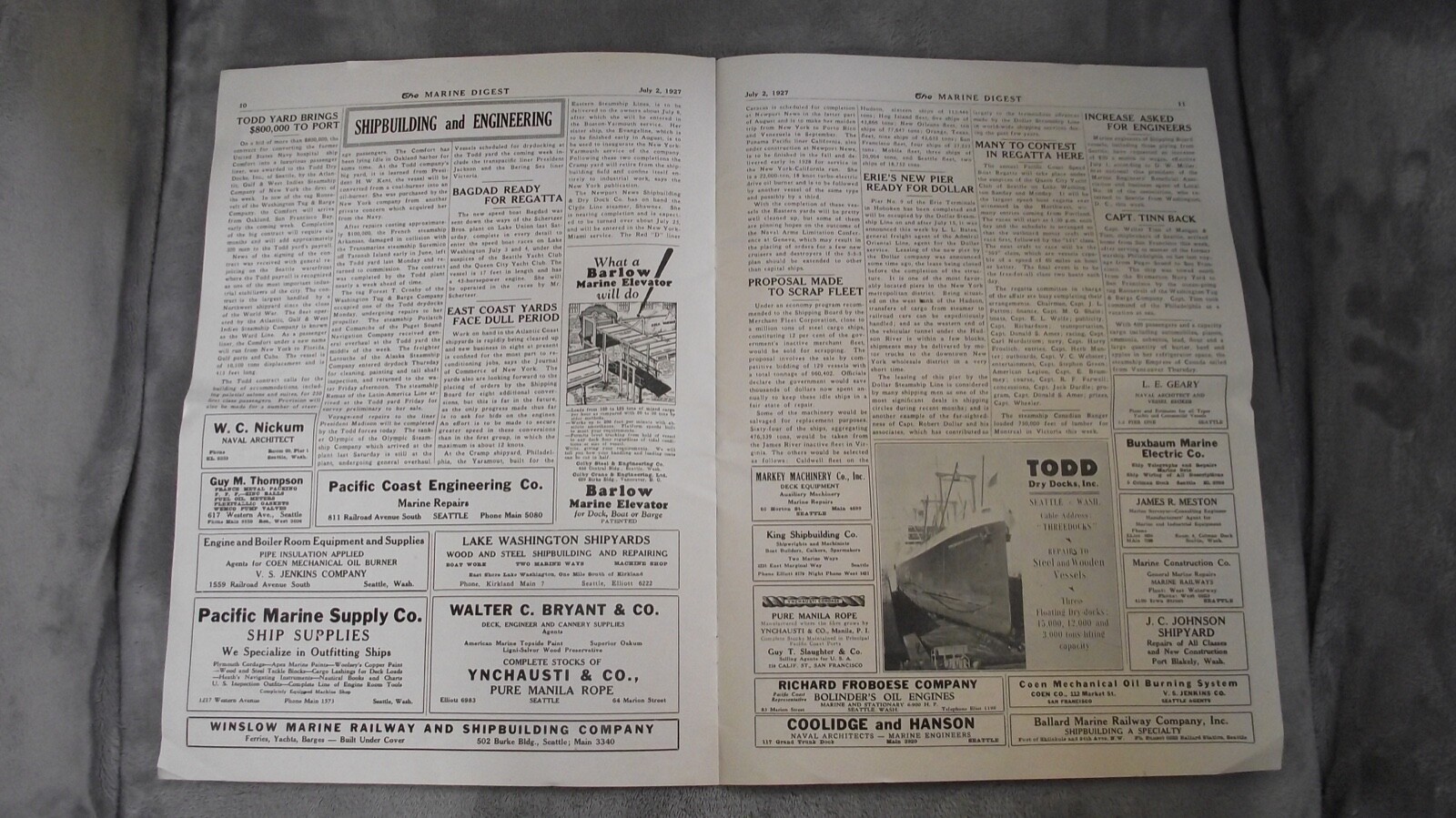 1927 Marine Digest magazine ship Osiris west coast Seattle Washington ...