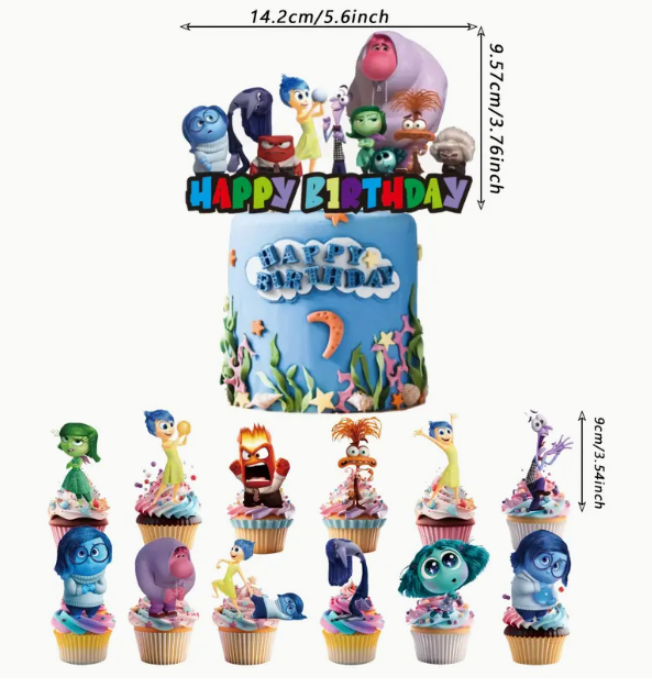 Inside Out Birthday Cake Topper & 24 Cupcake Picks Party Supplies Decor ...