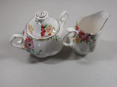 Grace Tea Ware Creamer & Sugar Bowl With Lid Floral Design On White ...