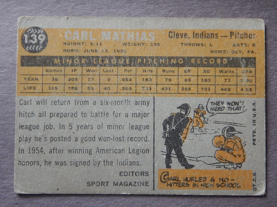 Carl Mathias #139 Topps 1960 Baseball Card (Cleveland Indians) *A | eBay