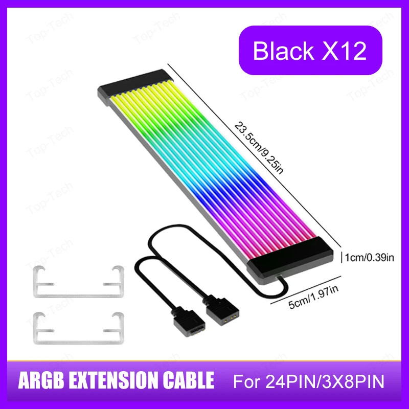 ARGB Sync Flexible LED Strip Light For 8/24PIN Motherboard Power Cable ...