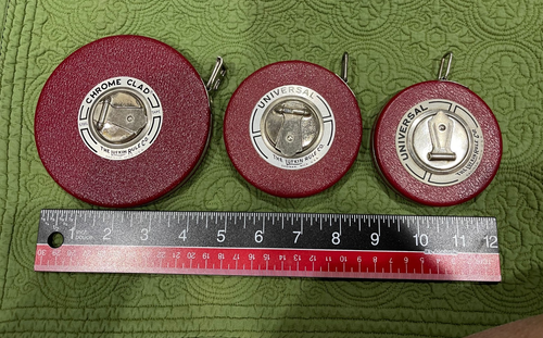 Lot (3), Lufkin Tape Rules, red, excellent condition, 100ft, 50ft, 10m ...