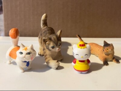 VTG 4 MINI CAT Kitten Figure LOT~ Hello Kitty, Polly Pocket, Striped ...