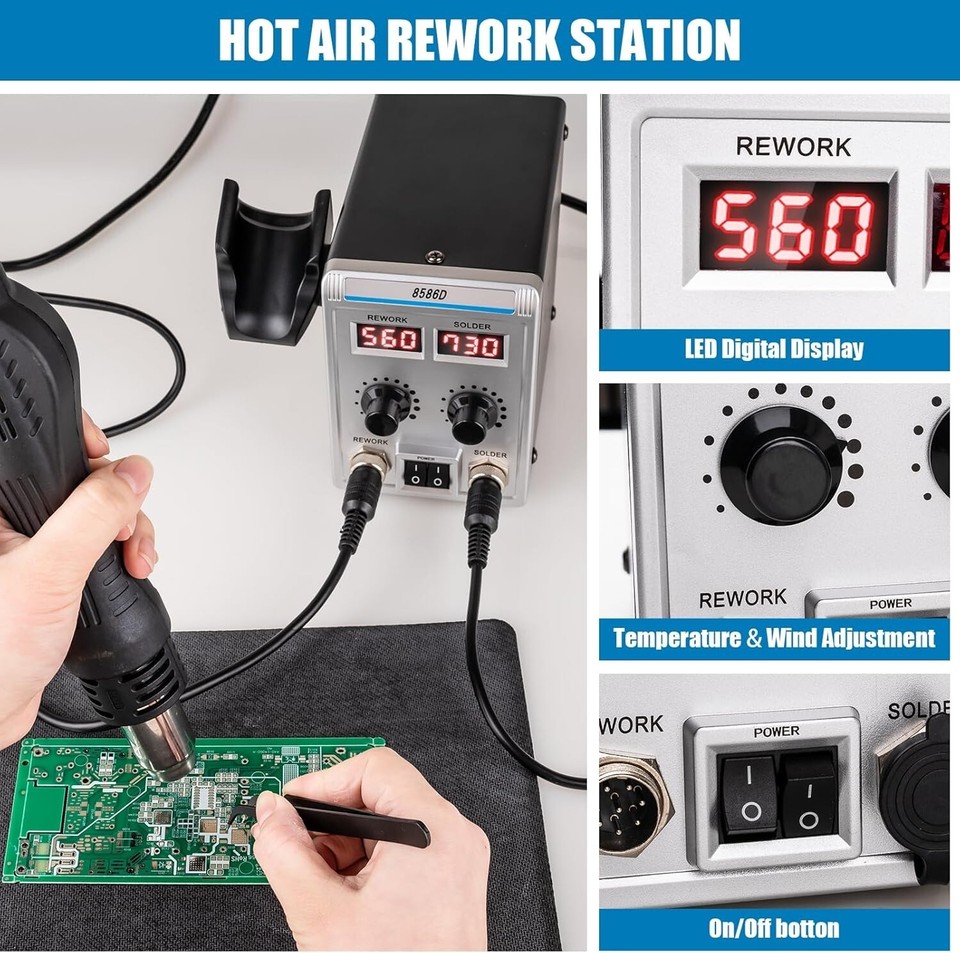 750W 2 In 1 Soldering Station LCD Digital Hot Air Gun Solder Rework ...
