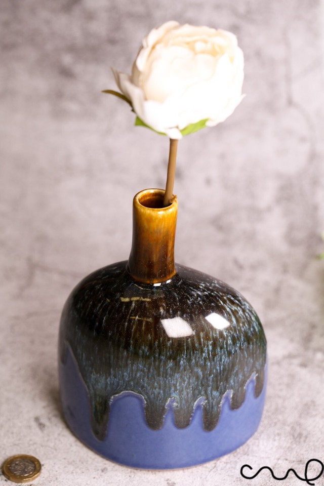 Handmade Blue Ceramic Vase Unique Single Bud Singles Stem Flower Vase ...