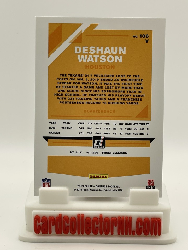 2019 Panini Donruss Deshaun Watson V Photo Variations Press Proof Blue ...