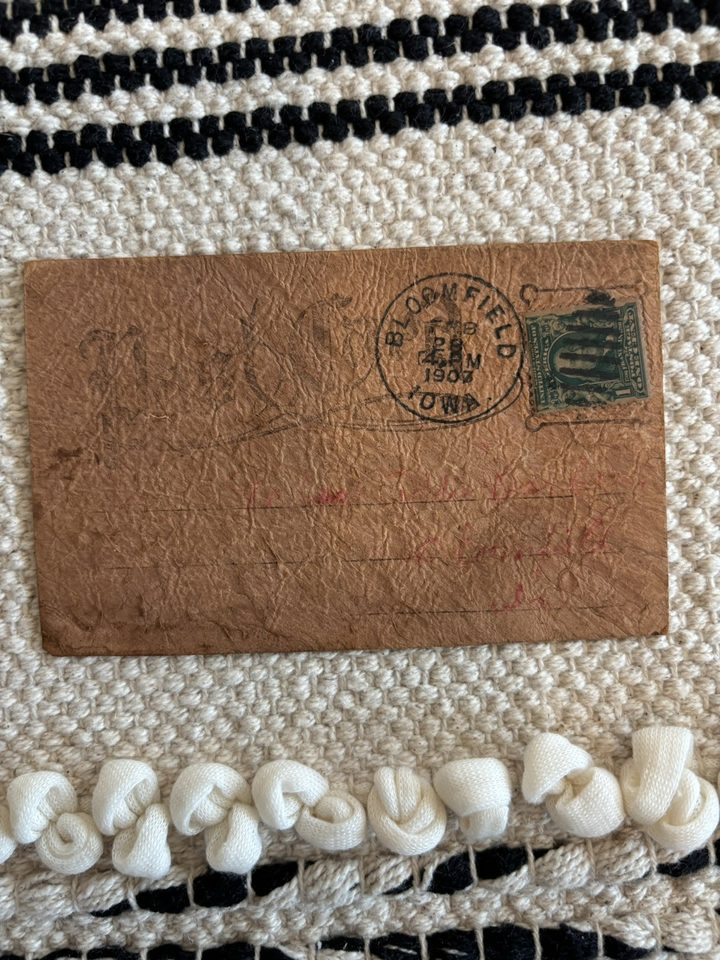 1907 Antique Leather Post Card Let me see you SMILE Dear posted ...