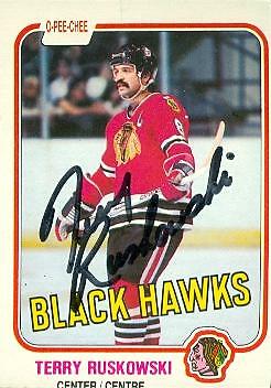 Terry Ruskowski autographed Hockey Card (Chicago Blackhawks) 1981 O-Pee ...