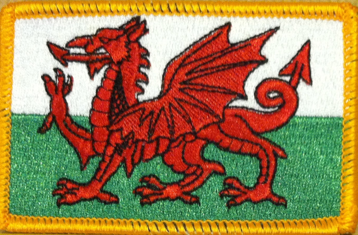 WALES FLAG Embroidered Iron-On PATCH WELSH EMBLEM UK Gold Border #01 | eBay