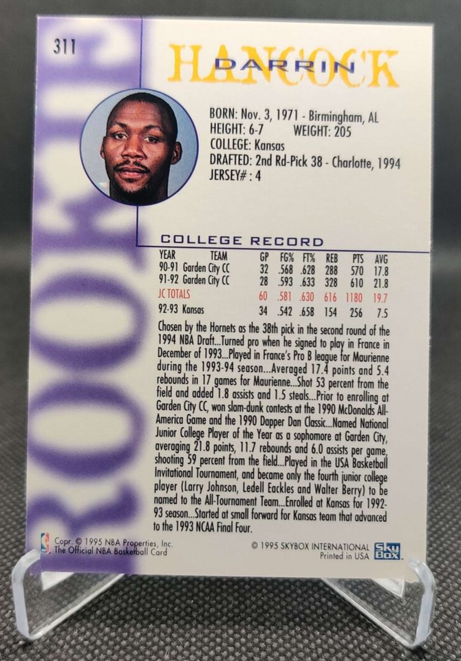 1994-95 NBA Hoops #311 Darrin Hancock Rookie Charlotte Hornets ...