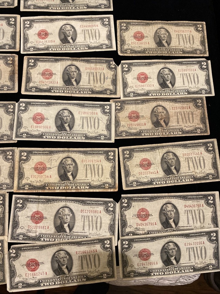 1928 Circulated RARE Two Dollar Bill $2 Note Fancy Red Seal Old Paper ...