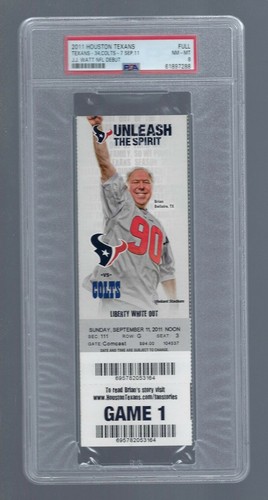 PSA 8 - JJ WATT DEBUT - 2011 NFL COLTS @ TEXANS FOOTBALL FULL TICKET ...