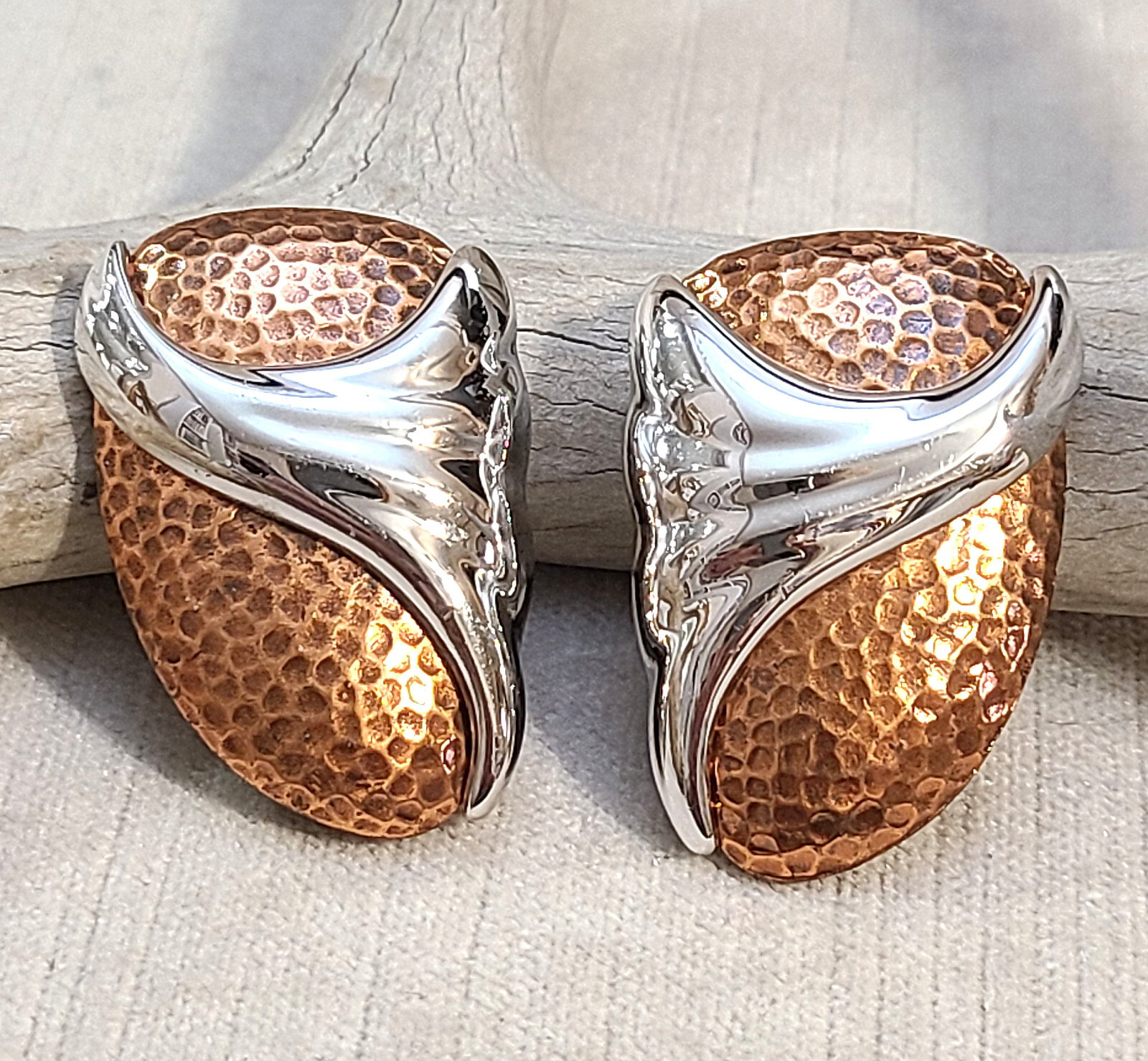 Vintage Monet Heavy Two-Tone Silver-Tone Hammered Cop… - Gem