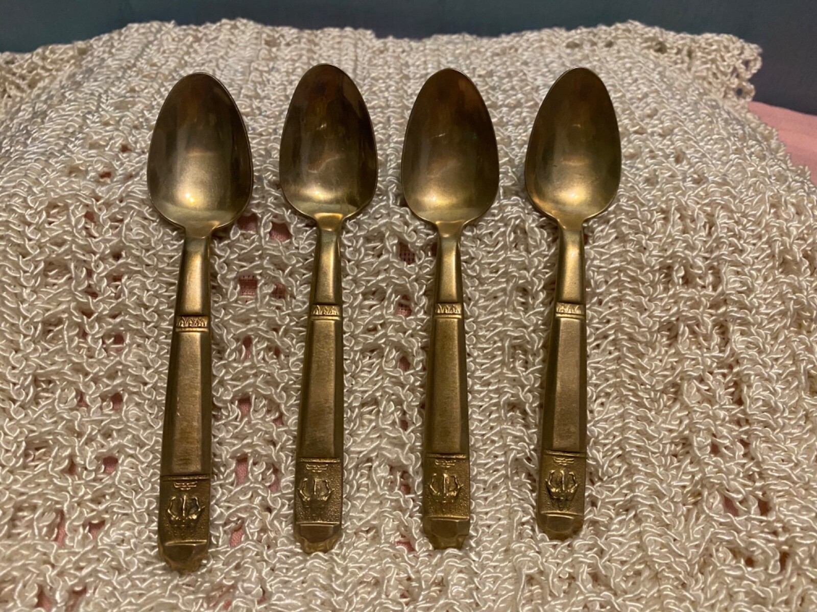 Set 4 Vintage Siam Bronze Erawan Elephant Pattern Flatware Teaspoons ...