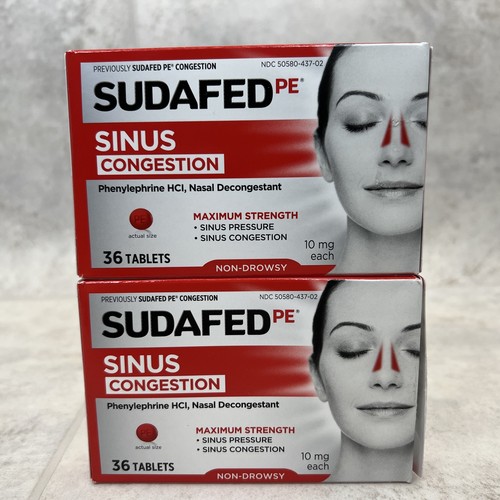 2 Pack! Sudafed PE Sinus Congestion Tablets, Max Strength, 72 Tablets ...
