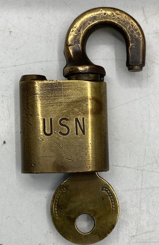 Vintage WW11 Brass Hurd Padlock Lock With Hurd Key USN Marking Detroit ...