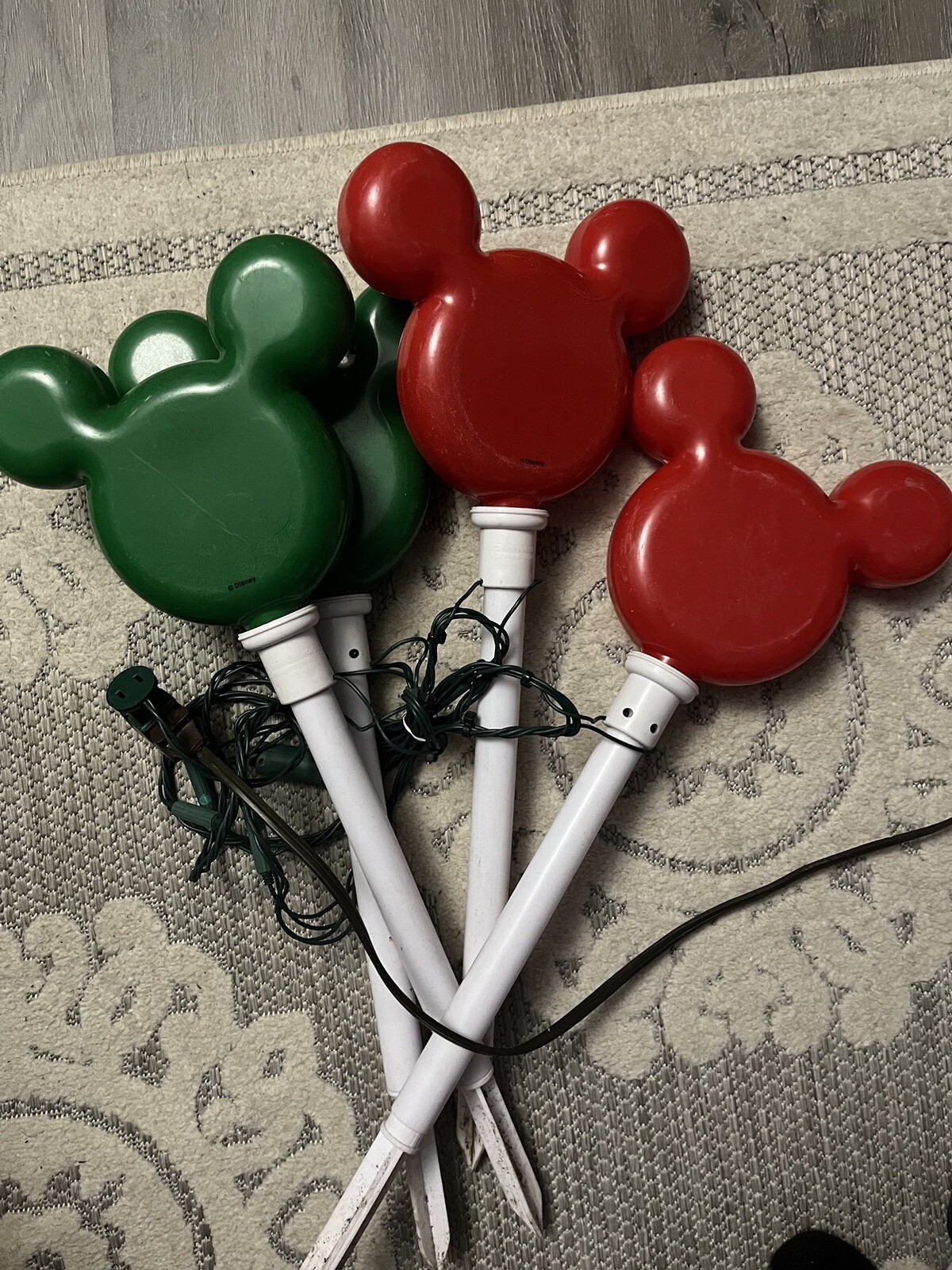 Vintage Disney Blinking Holiday Mickey Mouse Red Green 4 Pathway Lights ...