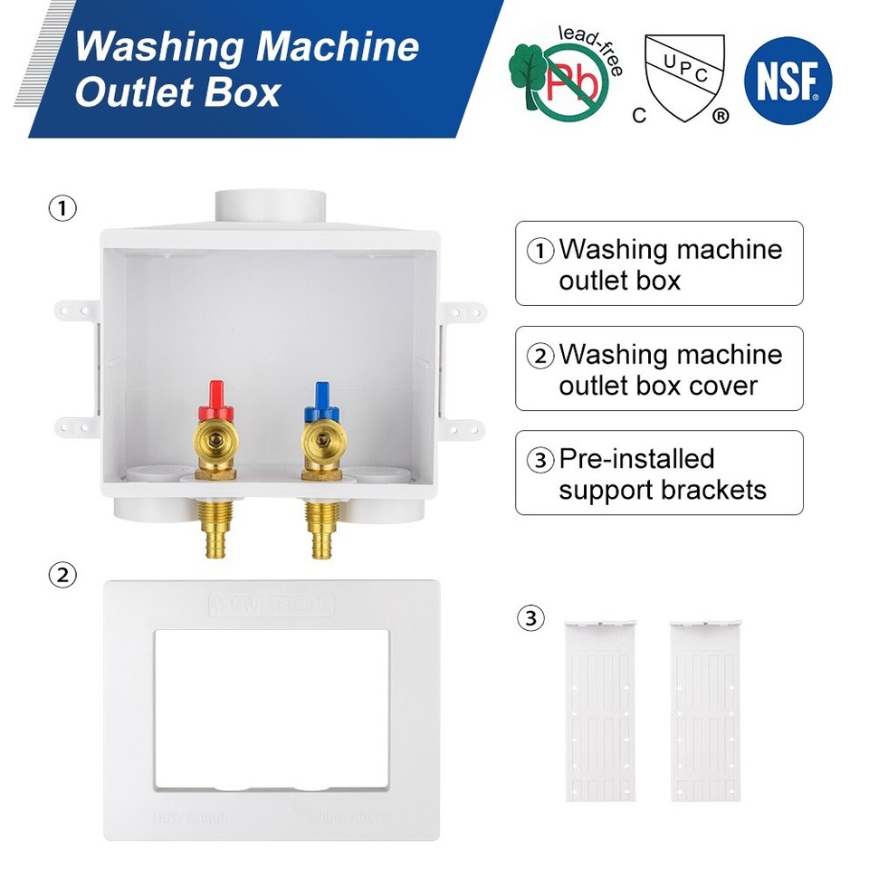 EFIELD Washing Machine Outlet Box W/H Valves, Double Drain, 1/2" Crimp ...