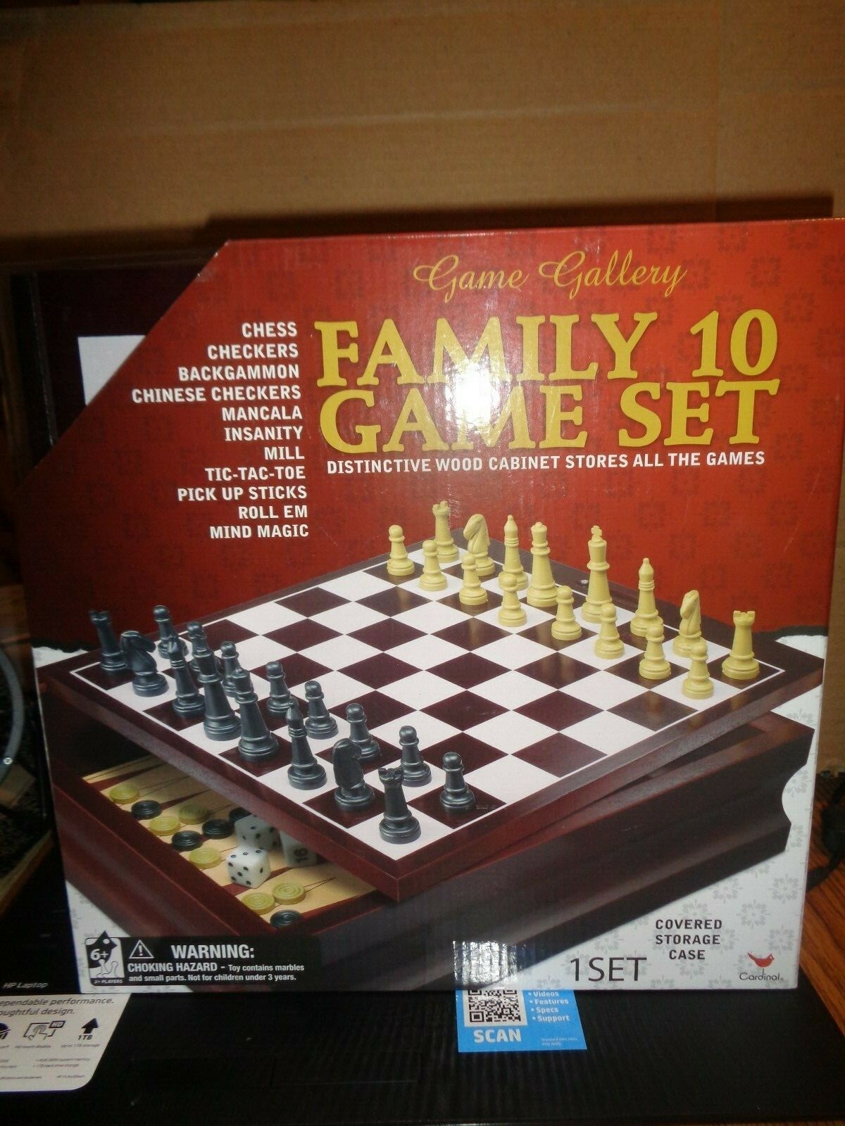 Cardinal Family 10 Game Set Distinctive Wood Cabinet Covered Storage ...