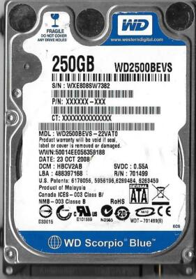 Western Digital WD2500BEVS-22VAT0 250GB Sata Hard Drive DCM: HBCV2AB | eBay