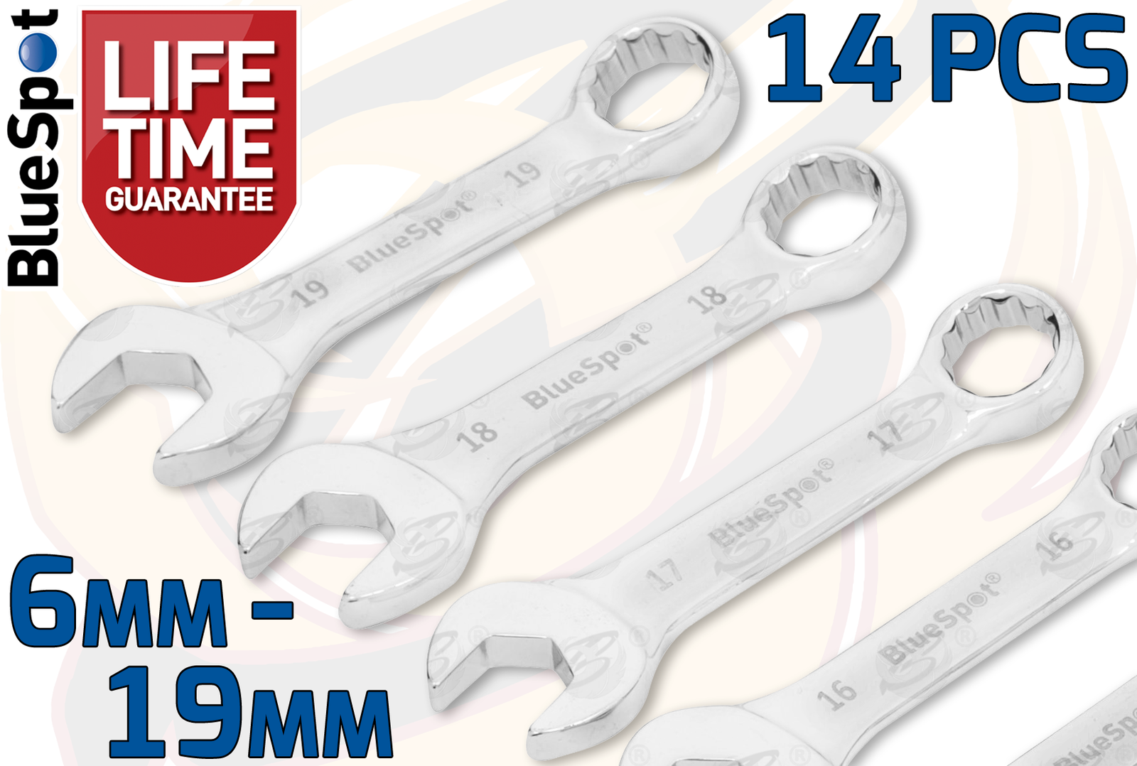 BLUESPOT Stubby Spanners 14pc Short Reach Combination Wrench Spanner ...