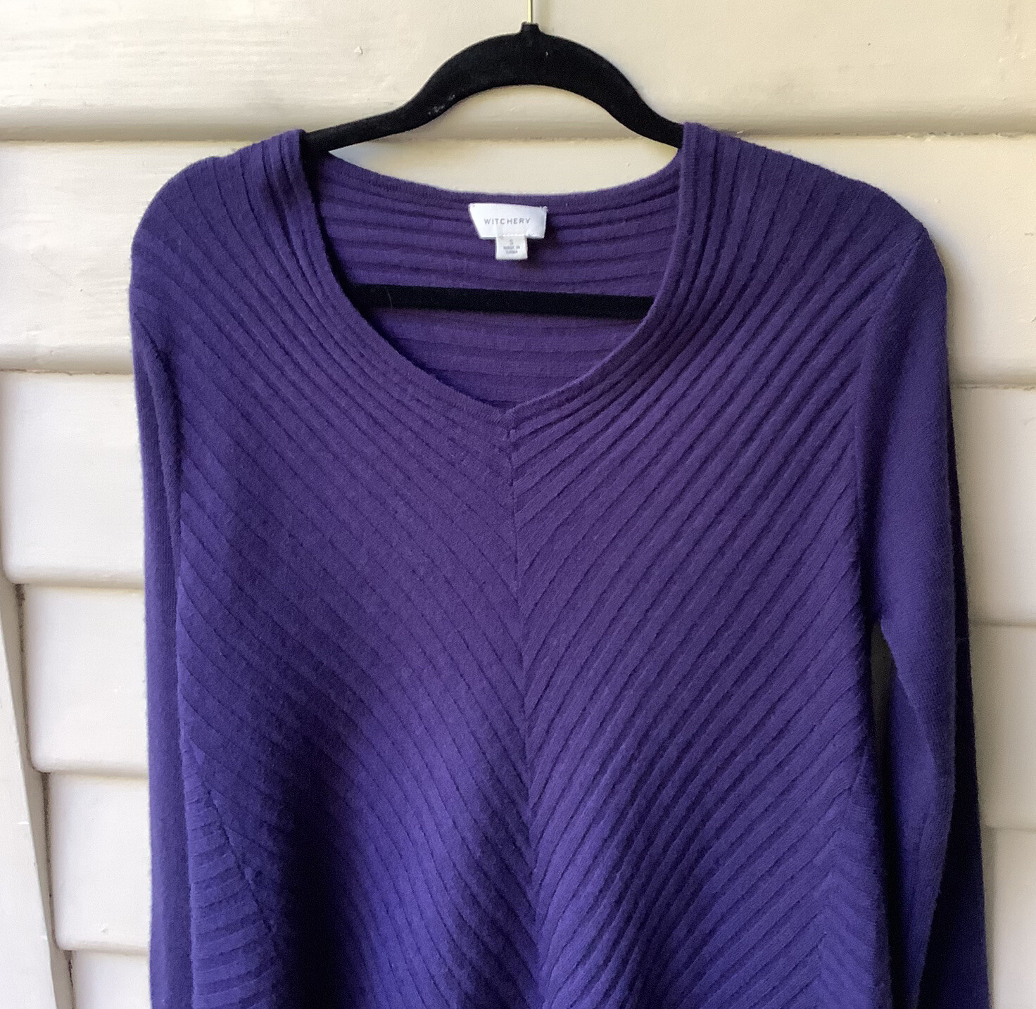 Witchery Blue Jumper Wool Blend S 10 Rib Knit A-Line … - Gem