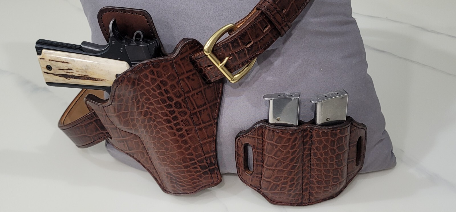 Holster rig 1911 5in Alligator Embossed double Magpouch 42in Belt RH ...