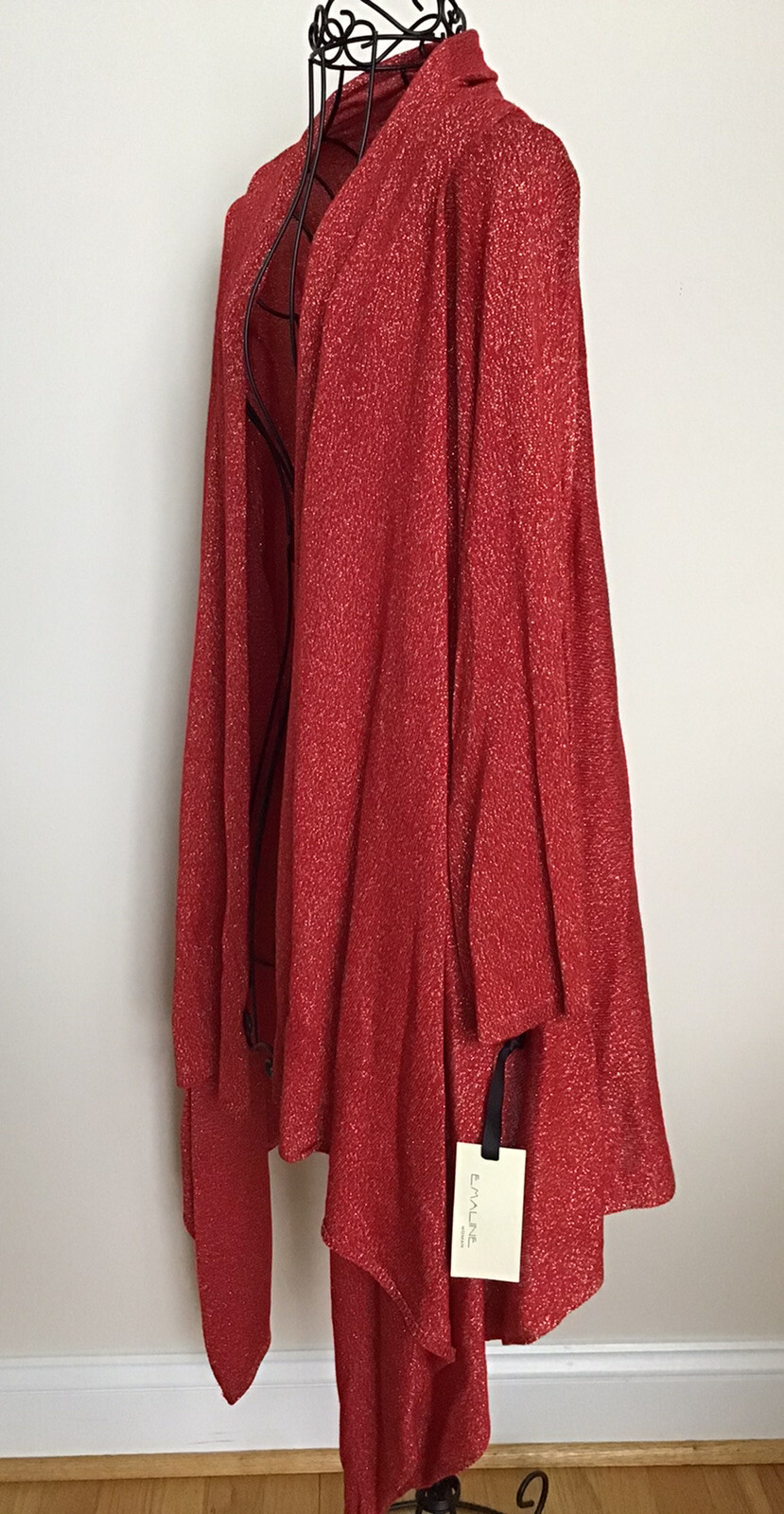Emaline Cardigan Sidetail Open Front Sweater Red & Gold Shimmer Sz 2X ...