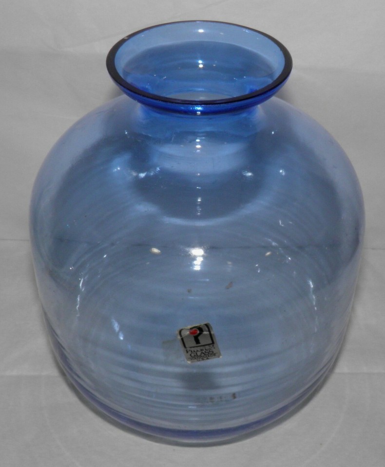 Vintage PILGRIM Blown GLASS Rotund Blue Vase w/ Orig Label | eBay
