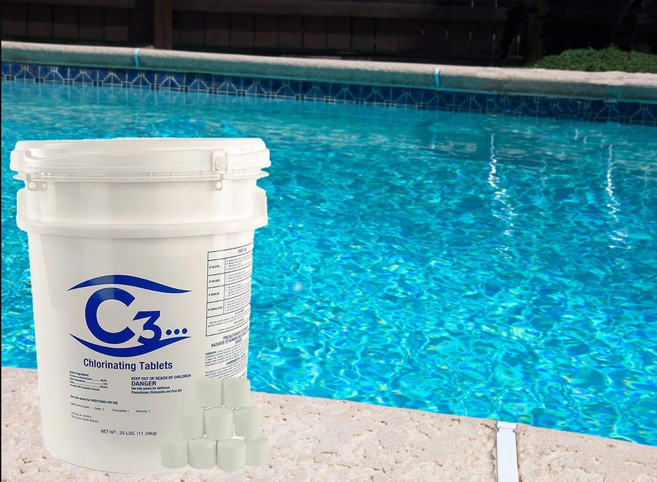 C3... 1" Stabilized Trichloro Chlorine Tablets for Swimming Pools ...