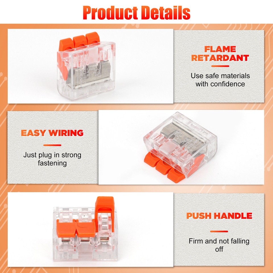 90Pc For Wago 221 Electrical Connectors Wire Block Clamp Terminal Cable ...