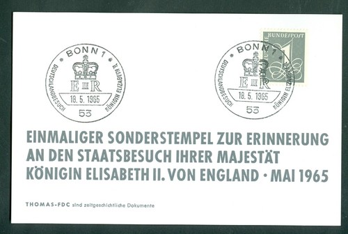 Germany Berlin. 1965. Card Spc. Cancel: Bonn. Queen Elizabeth II Visit ...