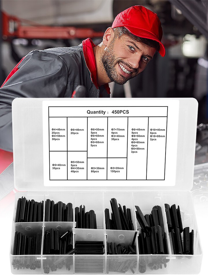 450Pcs Roll Pin Assortment Set Stainless Steel Slotted Spring Pins ...