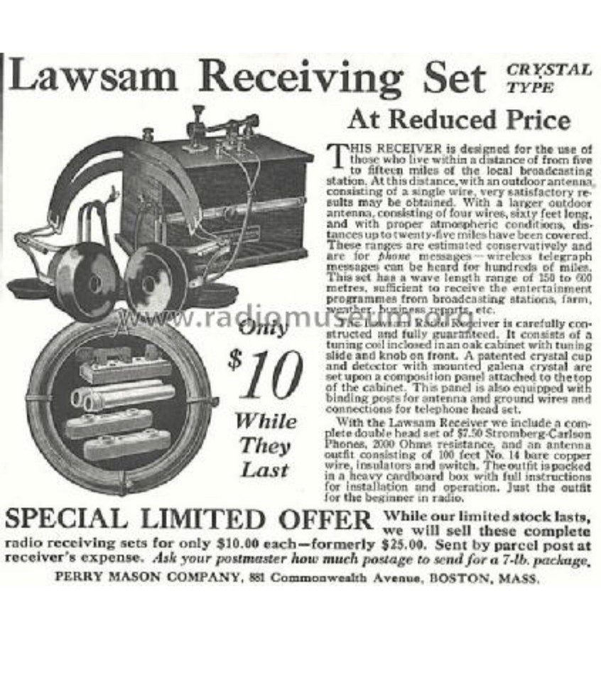 ANTIQUE WOOD CRYSTAL RADIO SET Lawsam Electric Company. Rare Set Great ...