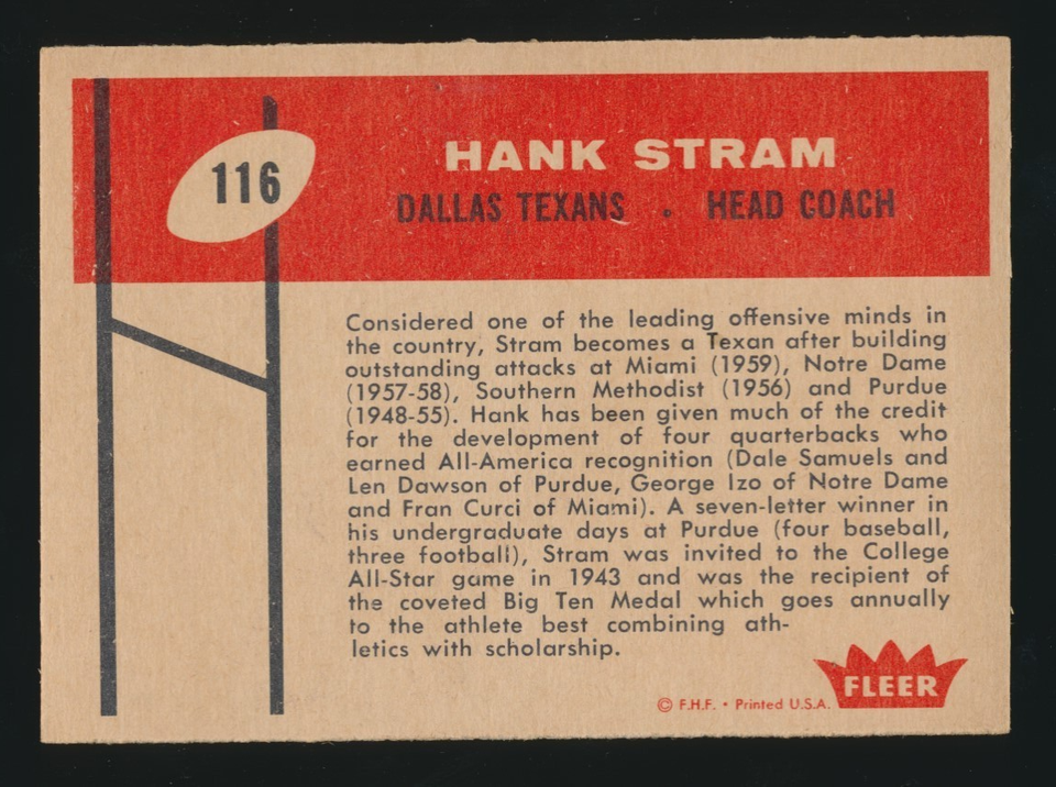 1960 Fleer Football (AFL) -#116 HANK STRAM Coach-RC (Dallas Texans ...