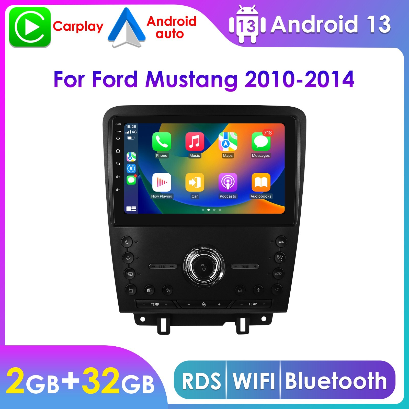 Bluetooth Android 13 Carplay 2+32GB Car Stereo Radio For Ford Mustang ...
