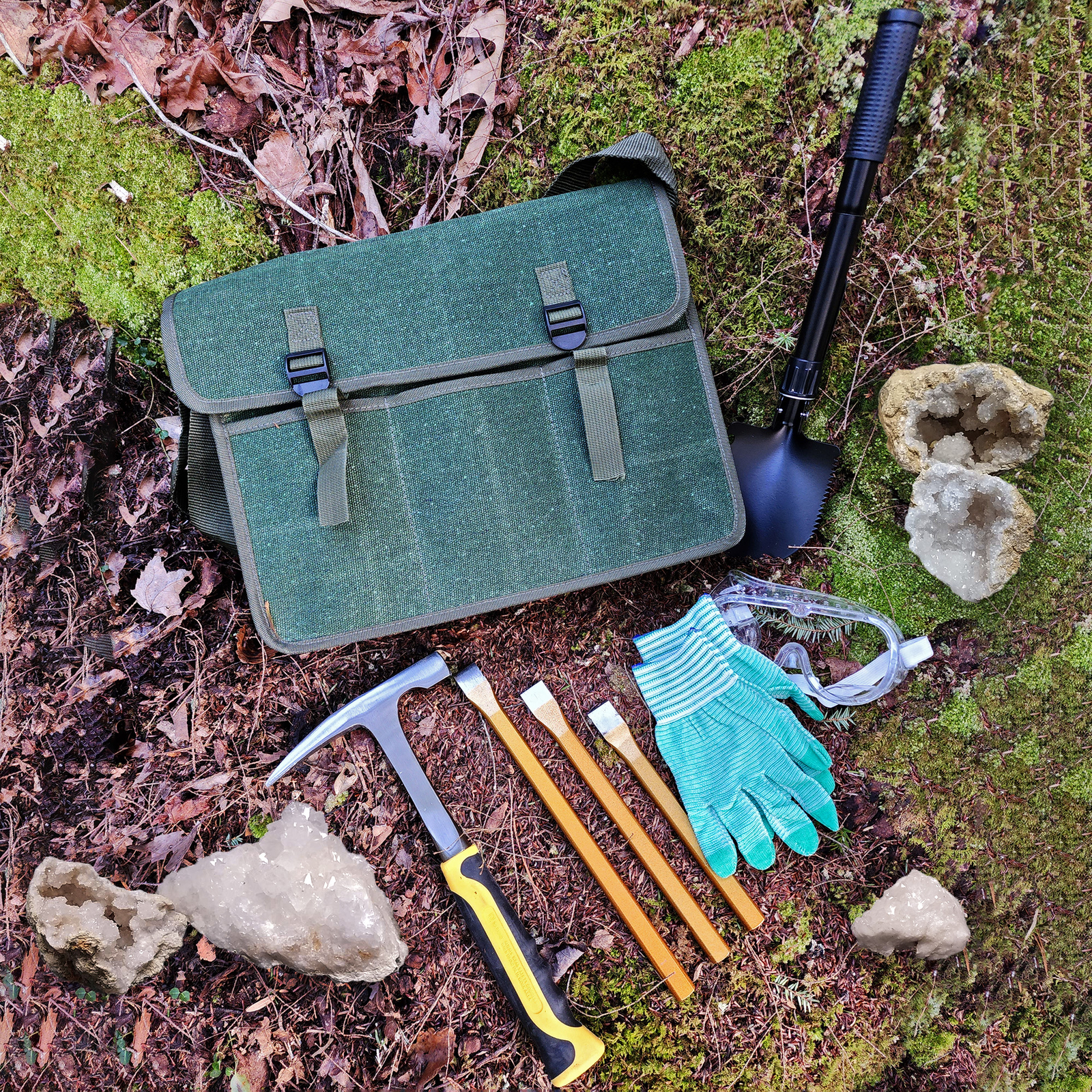 Rockhound & Rock Mining Kit Deluxe 15-Piece Set, Hammer, Chisels ...