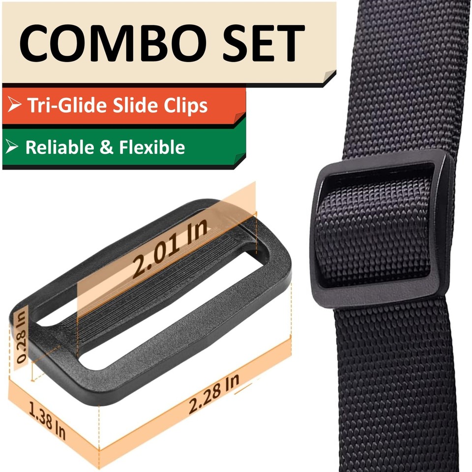 2 Inch Nylon Webbing Strap with Plastic Tri-Glide Slide Clips, 10 25 50 ...
