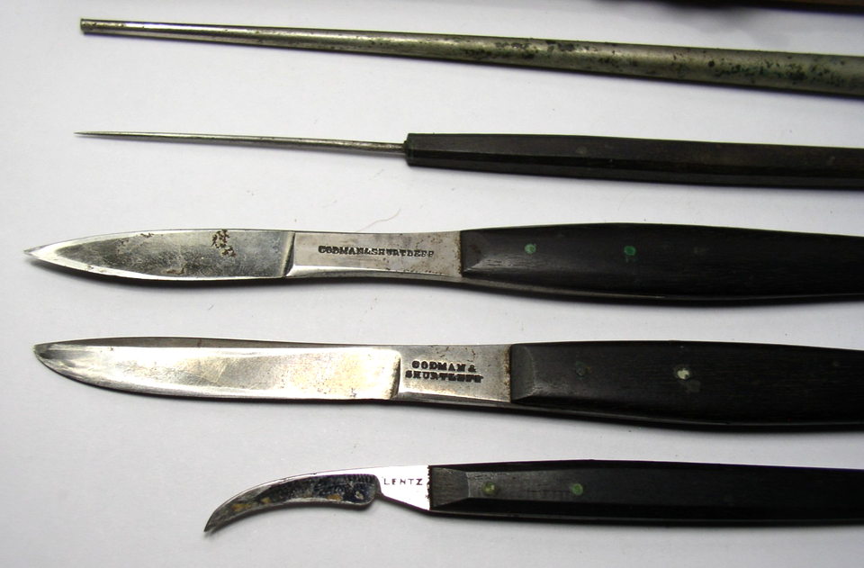 ANTIQUE CODMAN & SHURTLEFF/LENTZ & SONS, EBONY SURGICAL KNIVES & WOOD ...