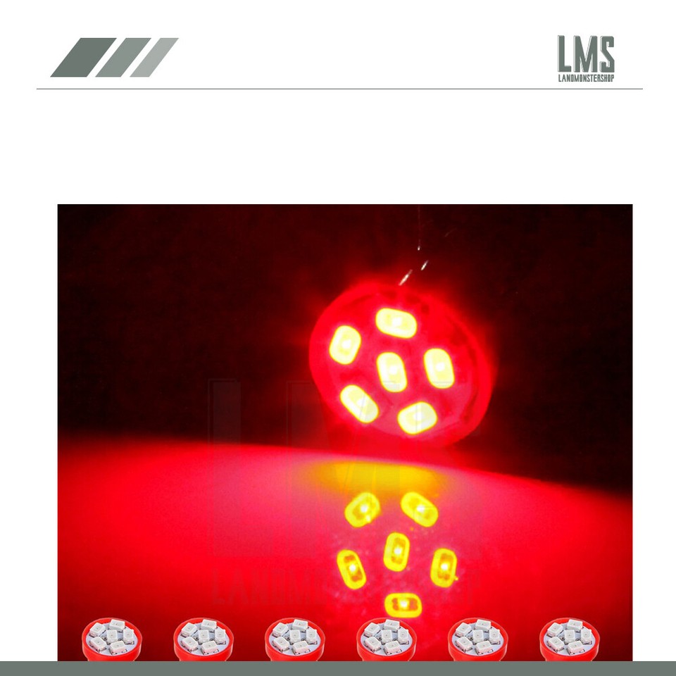 6x Red T10 6 LED Bulb Instrument Panel Cluster Dashboard Lights w ...