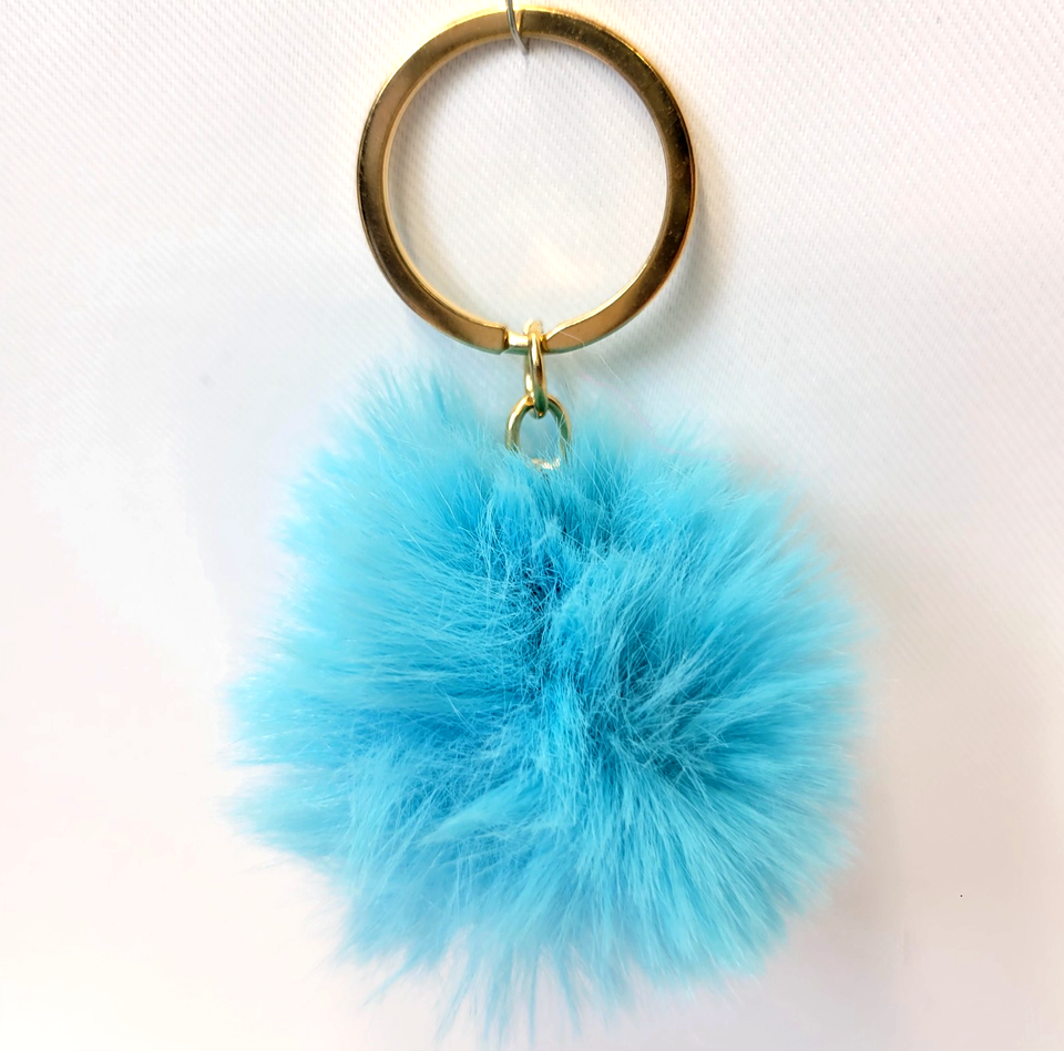 Soft Blue Faux Fur Pom Pom Keychain Fluffy Puff Key Ring Bag Charm ...