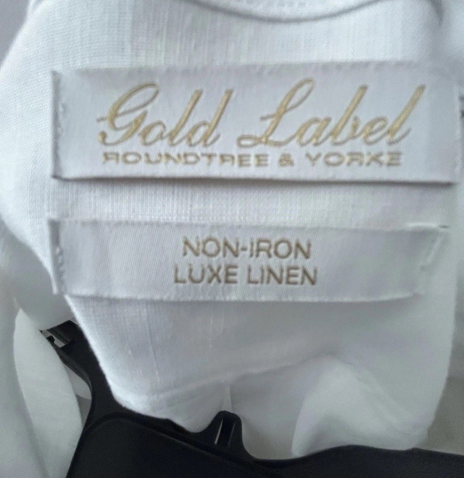 Roundtree & Yorke Gold Label Button Down 4XT White Linen Blend Tall No ...